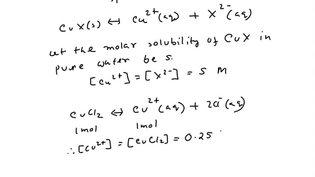 Calculate the molar solubility of CuX (for which Ksp=1.27Ã—10^(-36)) in ...