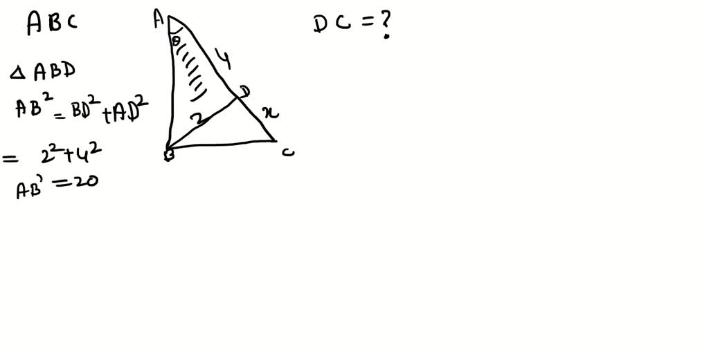 SOLVED: Given right triangle ABC with altitude BD drawn to hypotenuse AC. If AD = 4 and BD = 2 ...