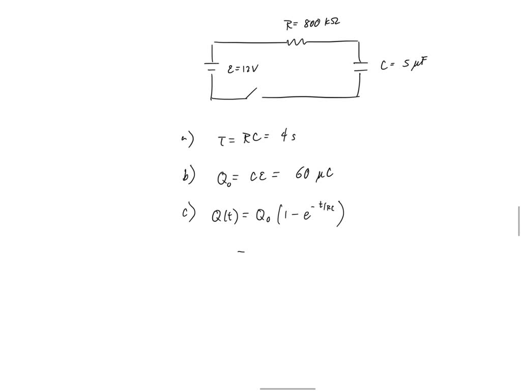 An uncharged capacitor and a resistor are connected in series to a battery, as shown in the ...