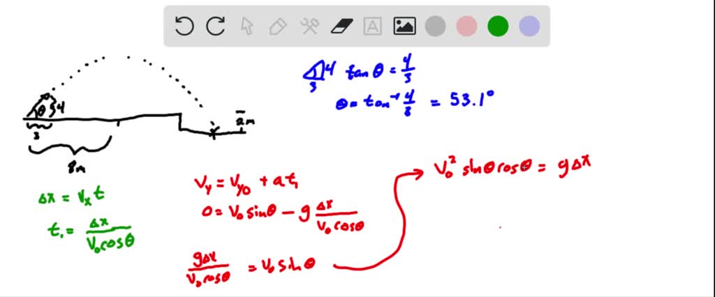 SOLVED: projectile is fired from point A at an initial slope of 4 vertical to 3 horizontal and ...
