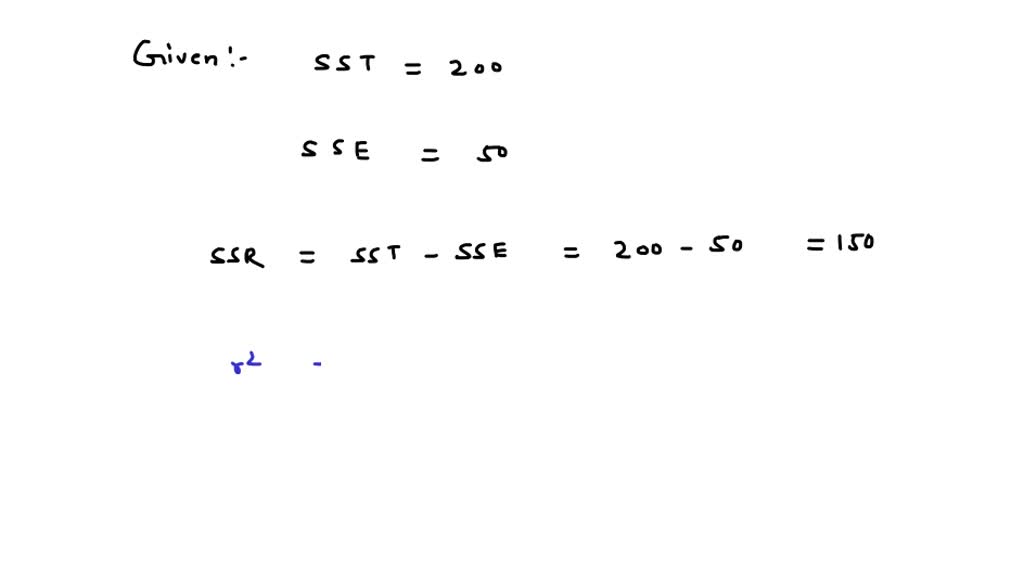 SOLVED: For a multiple regression model, SST = 200 and SSE = 50. The ...