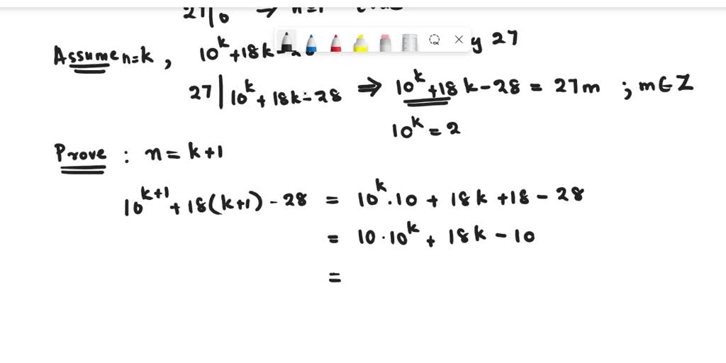 SOLVED: Prove that 10^n + 18n - 28 is divisible by 27 for all natural ...
