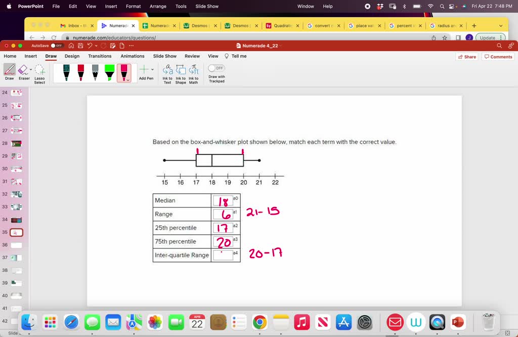 SOLVED: 'answer worth 20 points! Based on the box-and-whisker plot shown below; match each term ...