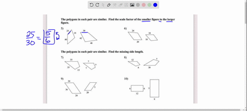 SOLVED: 'the polygons in each pair are similar. find the missing side length. Problem 2 ...