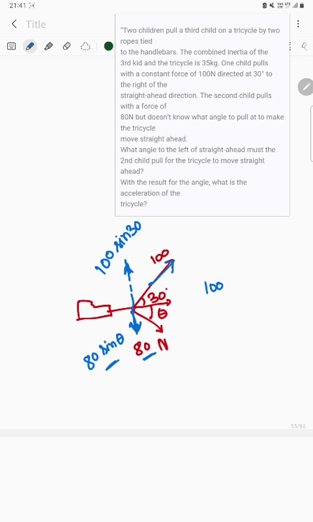 SOLVED: “Two children pull a third child on a tricycle by two ropes ...
