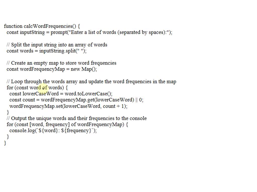 619 Lab Javascript Maps Write The Function Calcwordfrequencies In Scriptjs That Uses The