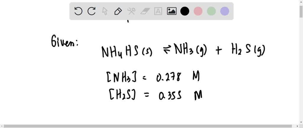 SOLVED: At 22 °C, the equilibrium below is established: NH4HS (s) = NH3 ...