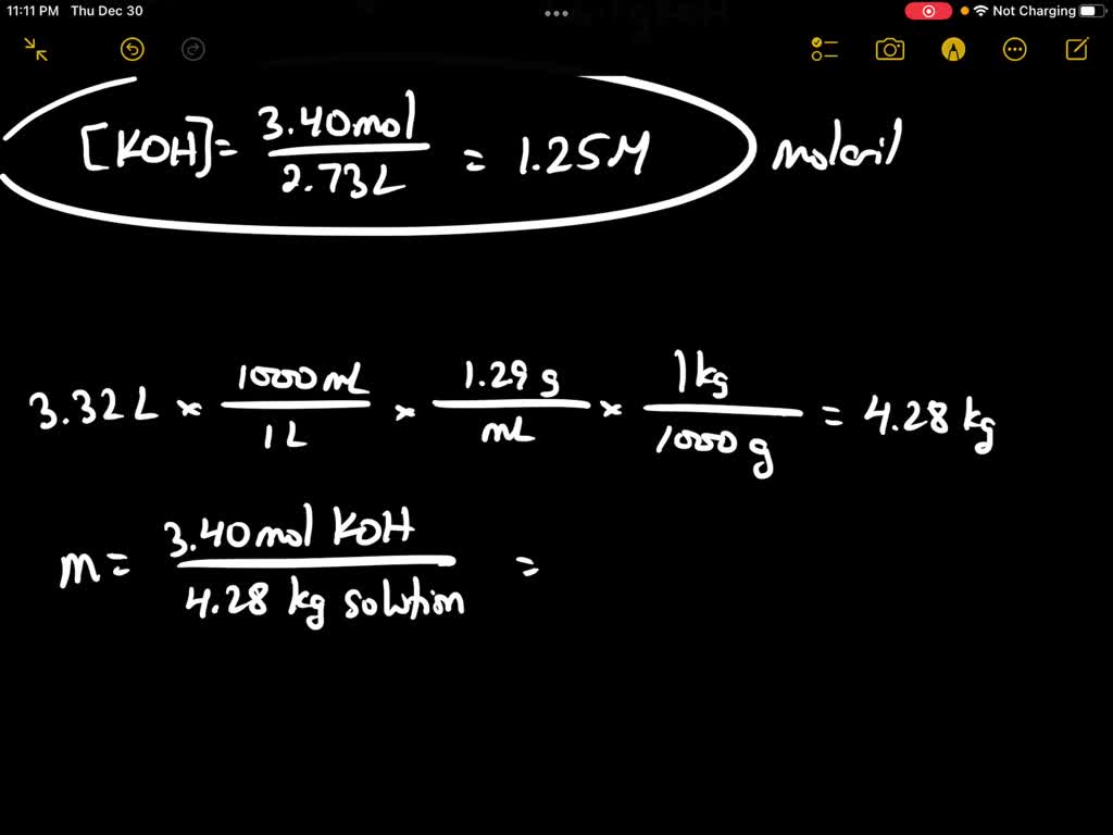 SOLVED: A 2.73 L aqueous solution of KOH contains 191 g of KOH. The ...