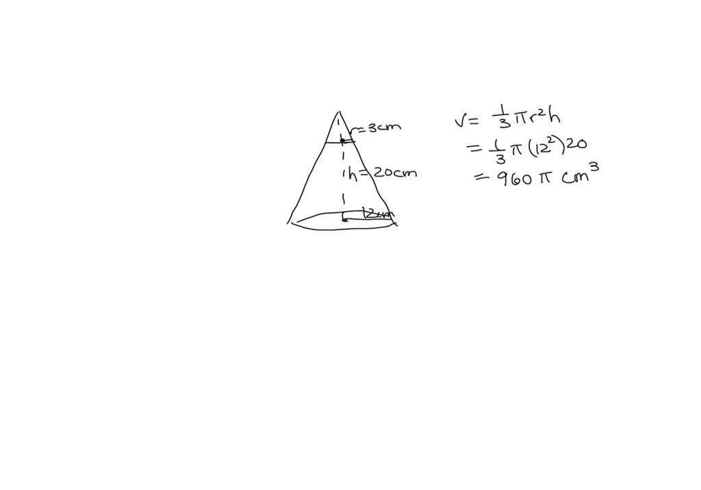 SOLVED: A cone is divided into 3 parts with equal height find the volume of each cone and frustum