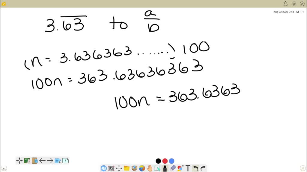 SOLVED: Convert the repeating decimal to a b form, where a, b are ...