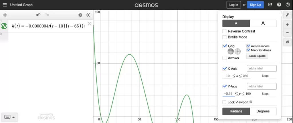 SOLVED: A roller coaster is modelled by the function, h(t) = -0.0000004 ...