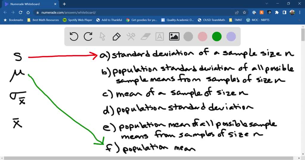 SOLVED: Match the following: mean of the sample means population mean ...