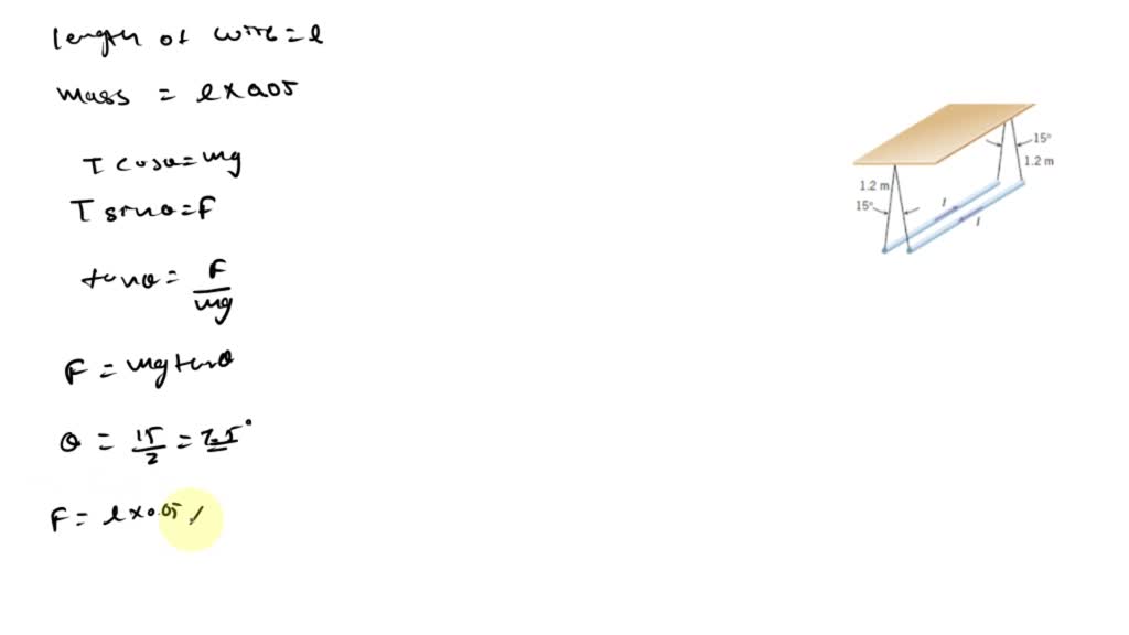 SOLVED: 4. The drawing shows two long, straight wires that are suspended from ceiling: The mass ...