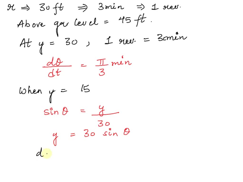 SOLVED: A Ferris wheel of radius 30 feet needs 3 minutes to complete ...