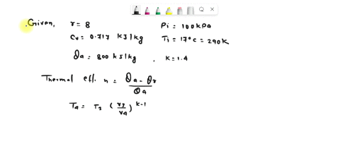An air standard otto cycle has a compression ratio of 8 at...