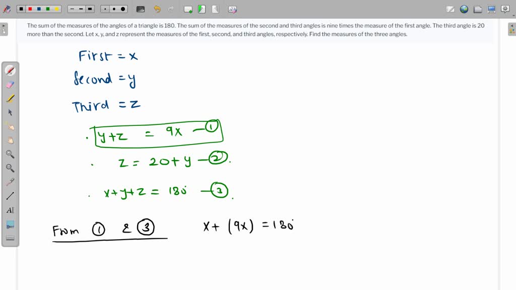 SOLVED:The sum of the measures of the angles of a triangle is 180. The ...