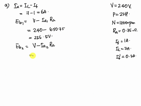 [GET ANSWER] a 400v 15kw dc shunt motor takes 42a and runs at a speed ...