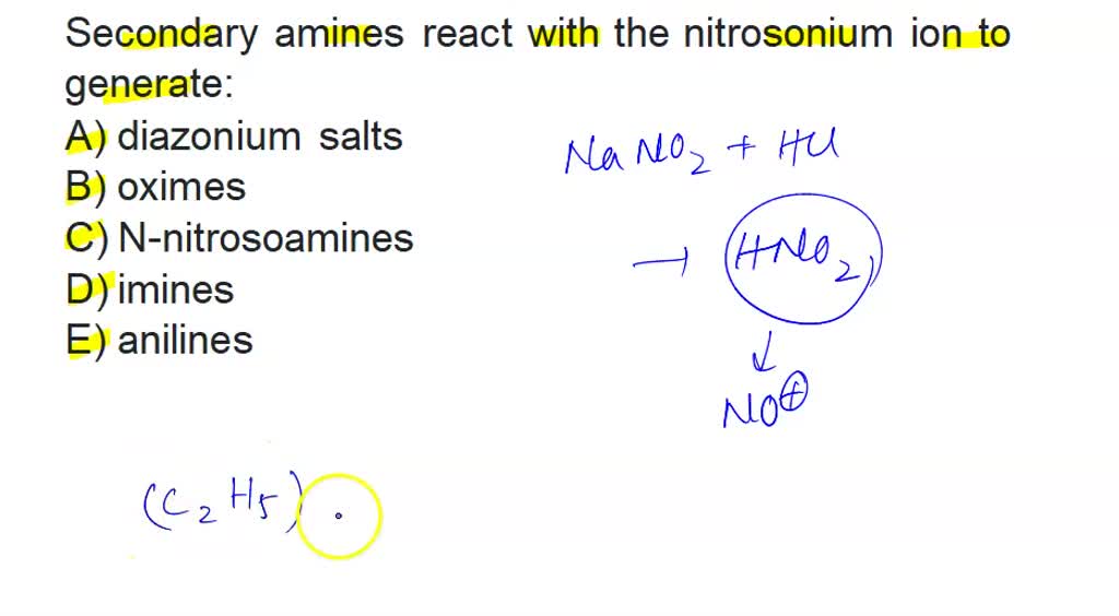SOLVED: Secondary amines react with the nitrosonium ion to generate: A ... SOLVED: Secondary amines react with the nitrosonium ion to generate: A ...