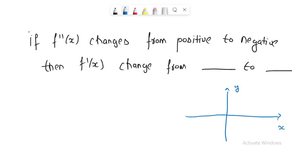 SOLVED: If f'(x) changes from positive to negative, then f”(x) changes ...