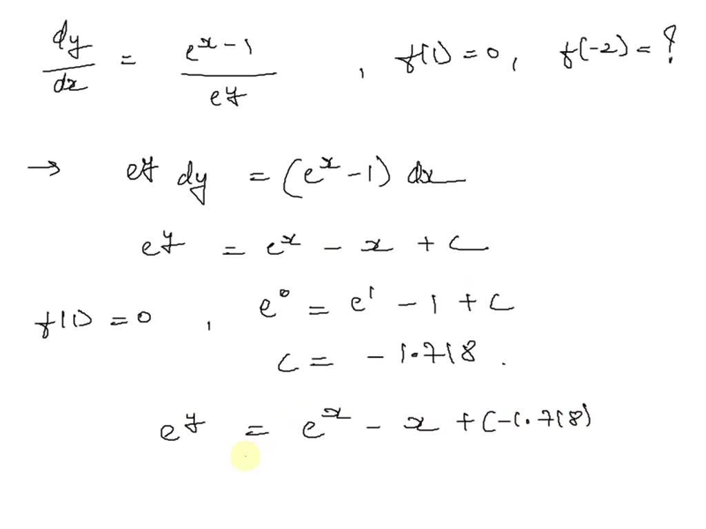 Let y = f(x) be the particular solution to the differential equation dy/dx = (e^x - 1)/(e^y ...