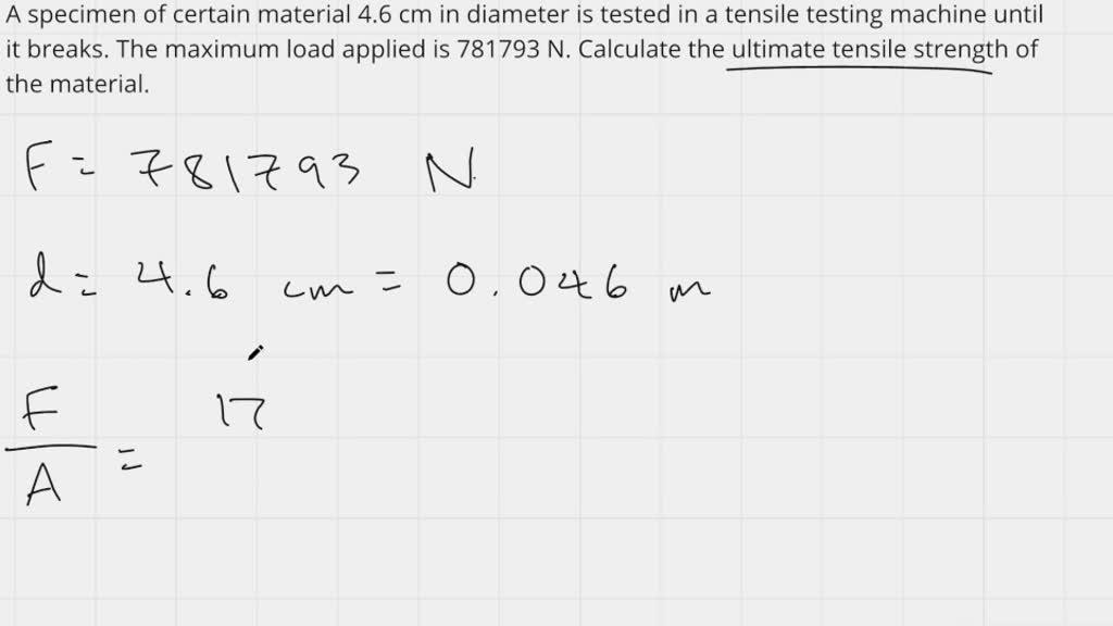 SOLVED: A specimen of certain material 4.6 cm in diameter is tested in ...