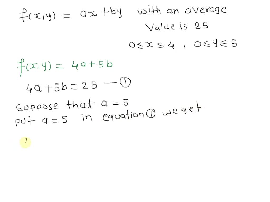 SOLVED: point) The function f(x,y) ax + by has an average value of 25 ...