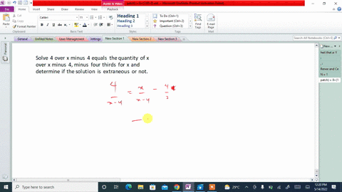 Solve 4 over x minus 4 equals the quantity of x over x minus...