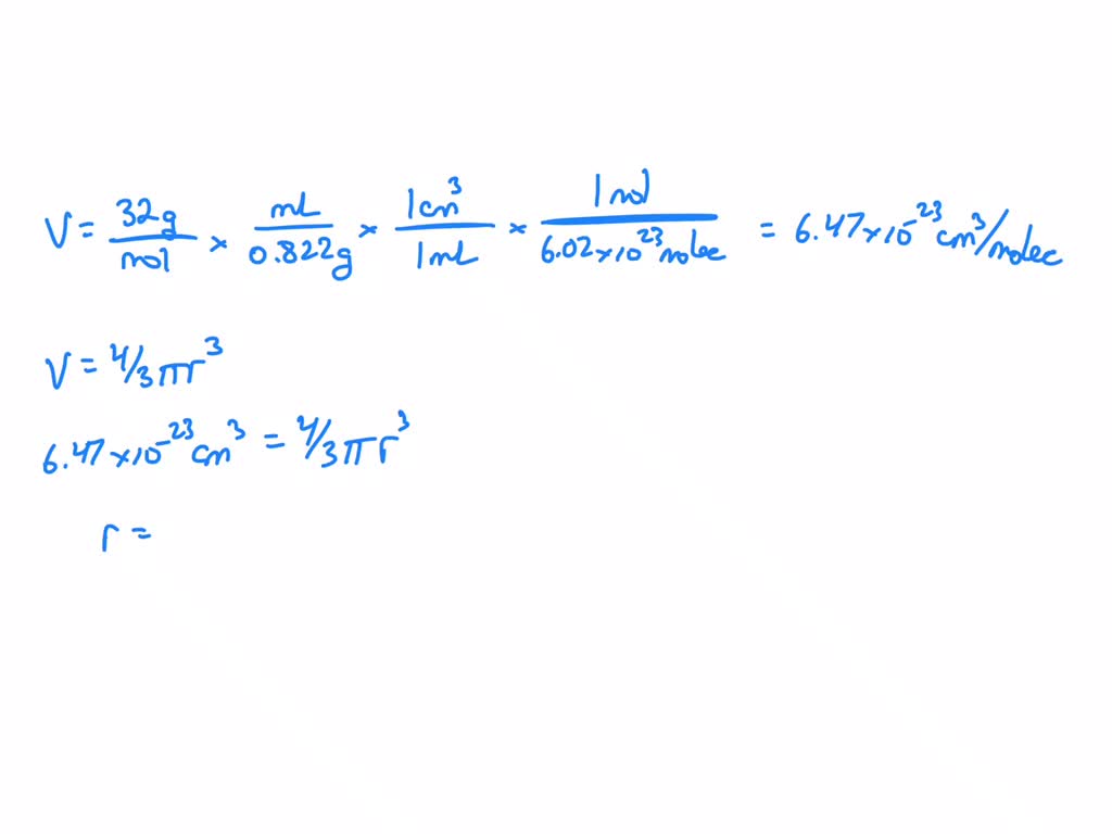 SOLVED: Assume that a molecule that has a density of 0.822 g/mL and ...