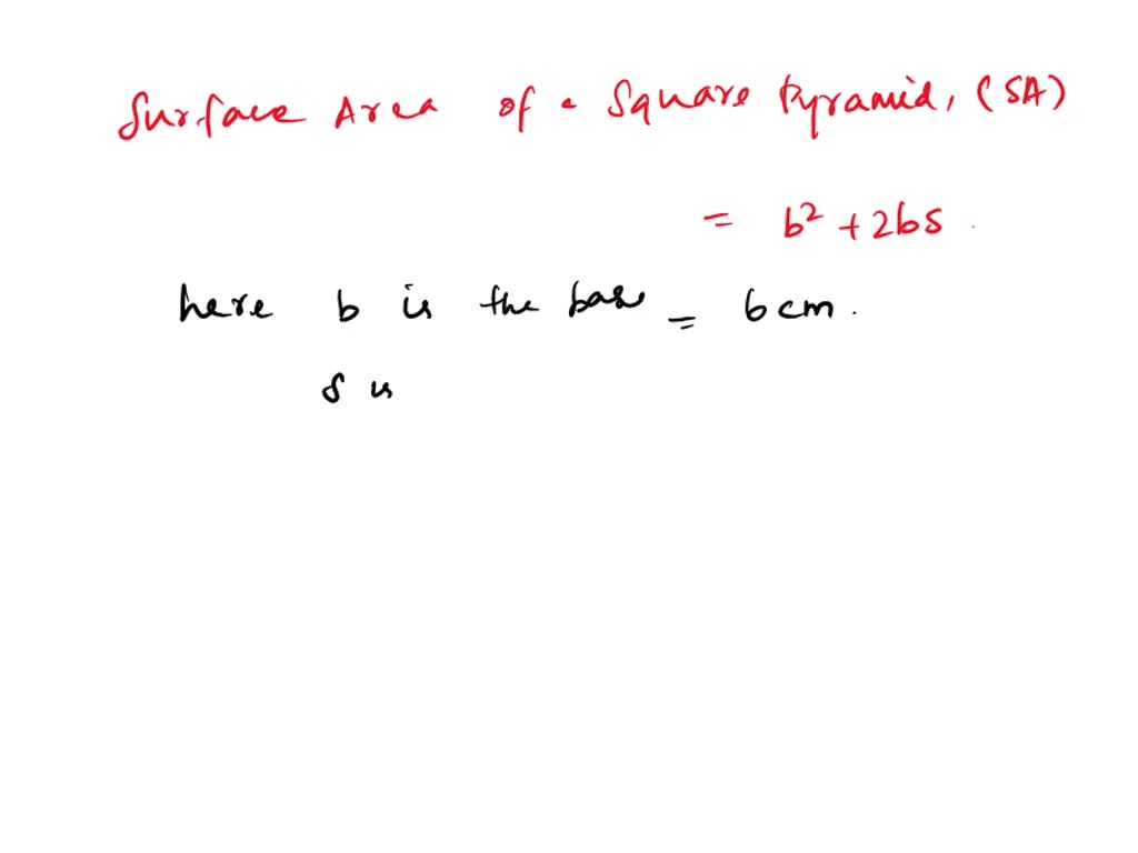 The diagram below shows a pyramid with a square base. Calculate the ...