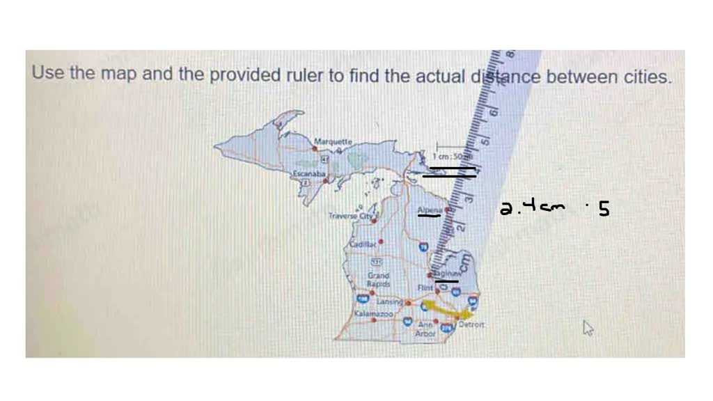 SOLVED: Use the map and the provided ruler to find the actual distance ...