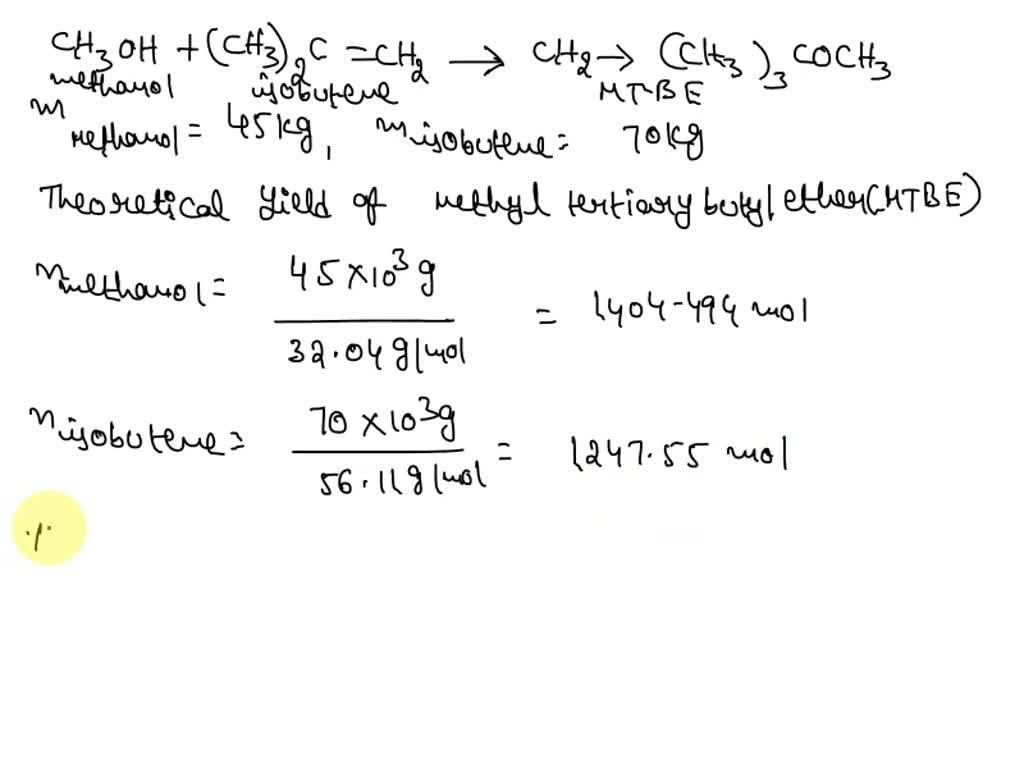 SOLVED: If 45.0 kg of methanol is allowed to react with 70.0 kg of ...