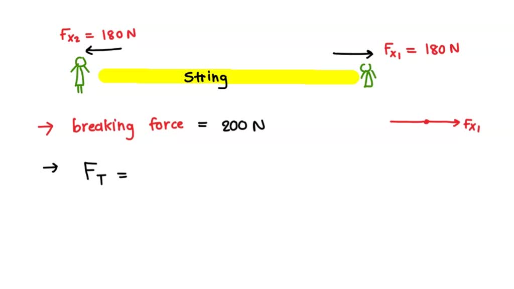 A certain string breaks when a force of 200 N is exerted on it. If two people pull on opposite ...