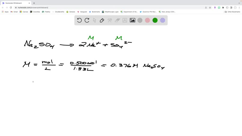 SOLVED: What are the respective concentrations (M) of Na+ and SO42- afforded by dissolving 0.500 ...