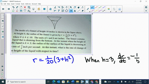 3 pts The inside of a funnel of height 10 inches is shown in...