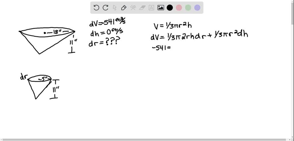 SOLVED: An inverted cone has a height of 11 inches and a radius of 18 inches. The volume of the ...