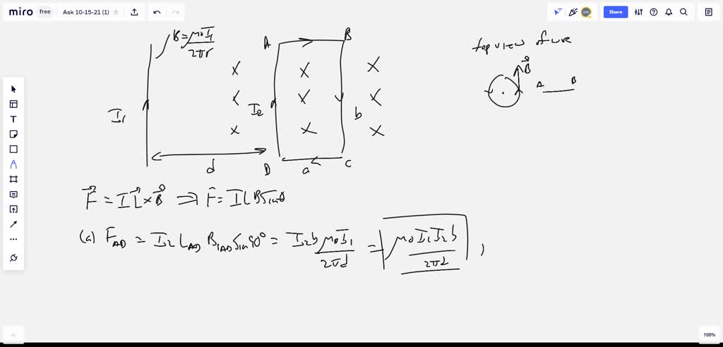 SOLVED: An infinitely long single wire with current I1 = 1.5 A and a rectangular wire loop with ...