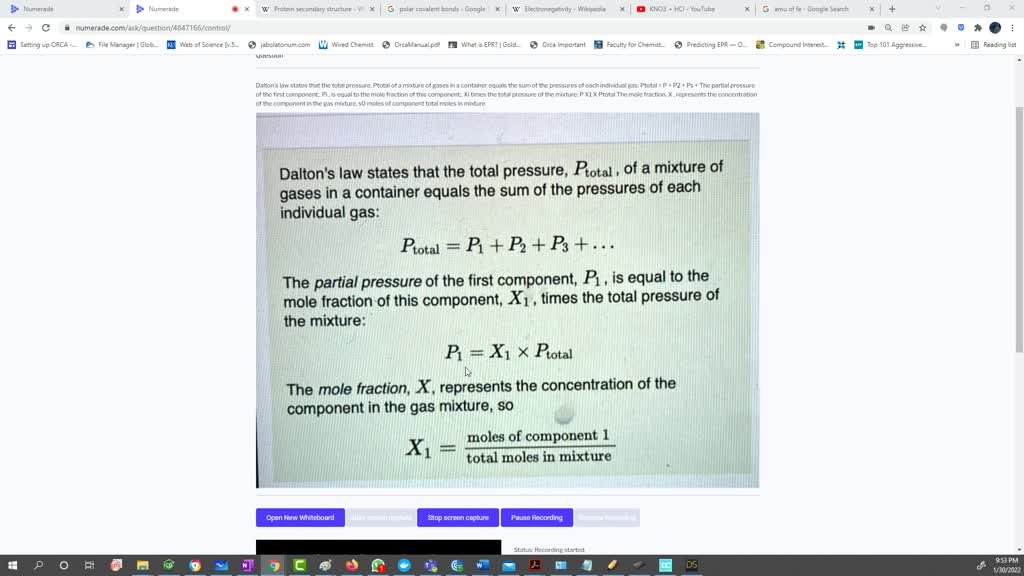SOLVED: Dalton's law states that the total pressure, Ptotal of a ...