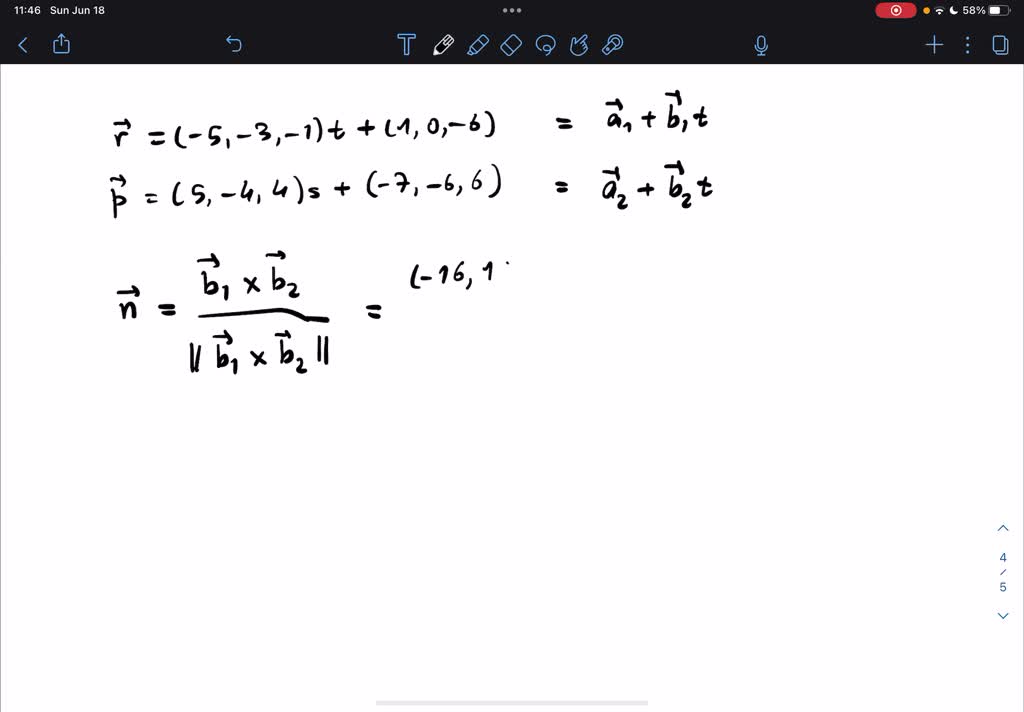 SOLVED: Find the distance between the skew lines r(t) = (5, 0, –3)t ...