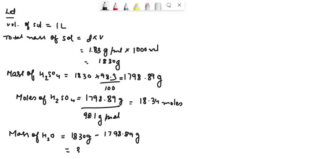 SOLVED: The concentrated sulfuric acid we use in the laboratory is 98.0 percent H2SO4 by mass ...