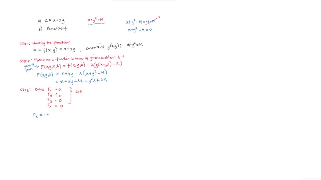 SOLVED: 6. a) Use Lagrange multipliers to find the optimal value of z x ...