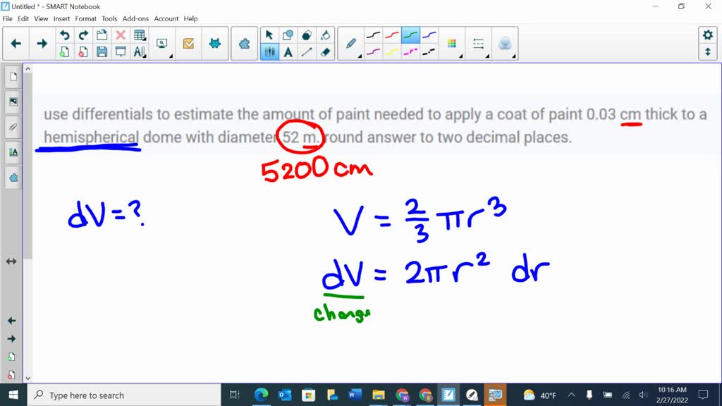 SOLVED: Use differentials t0 estimate the amount of paint needed to ... SOLVED: Use differentials t0 estimate the amount of paint needed to ...