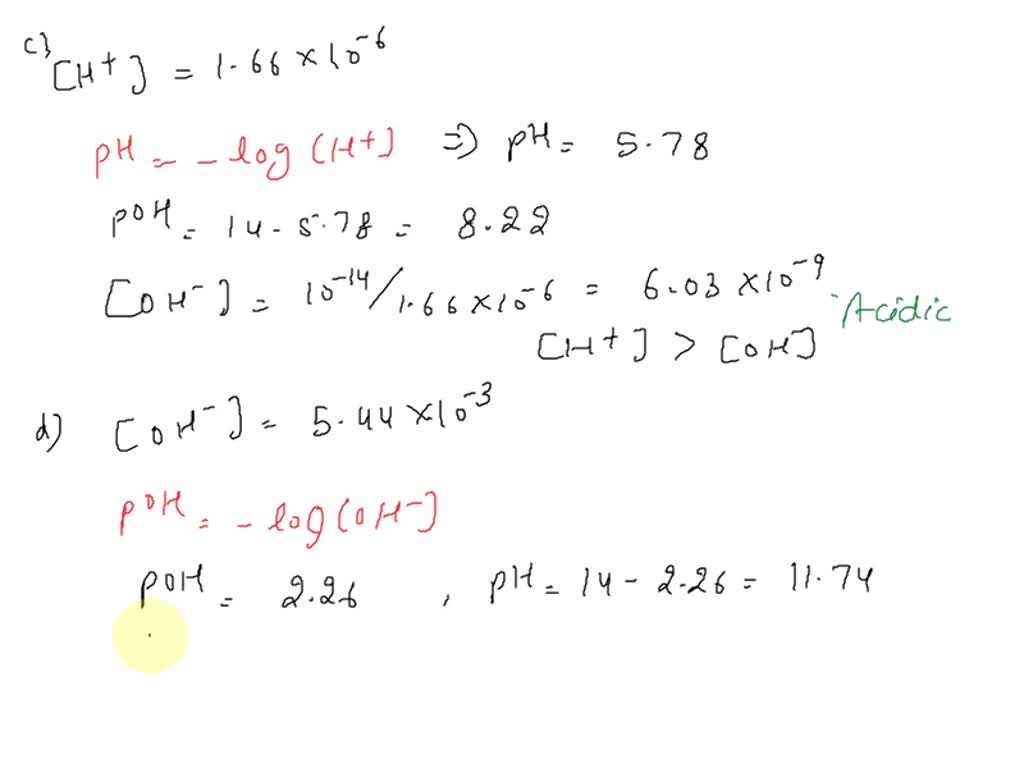 SOLVED: PART 3. Calculations of pH and pOH and the hydrogen and ...