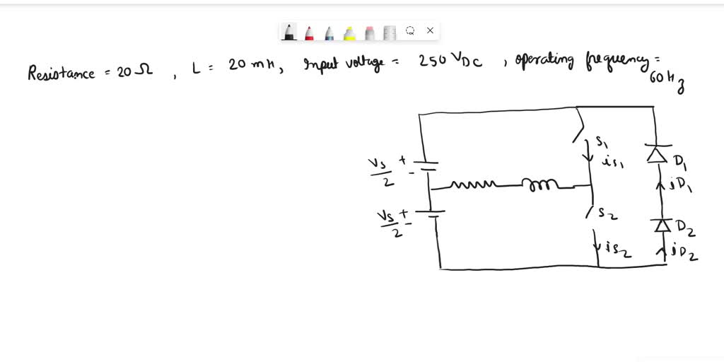 SOLVED: A half-bridge 1-phase inverter is driving an RL load with specifications of R = 20 ohm ...