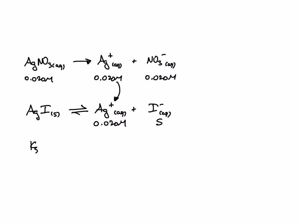 SOLVED: Calculate the molar solubility of AgI in a 0.020 M AgNO3 ...