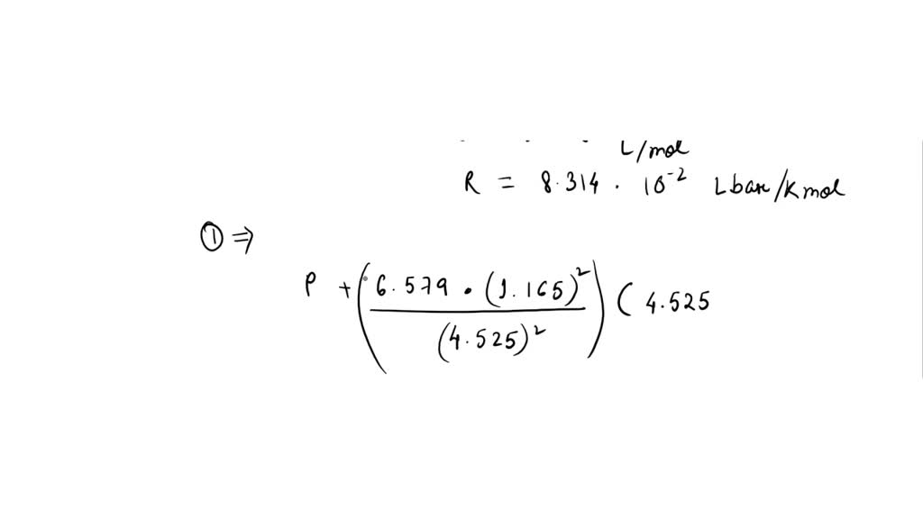 SOLVED: Use the van der Waals equation to calculate the pressure exerted by 1.165 mol of Cl2 in ...