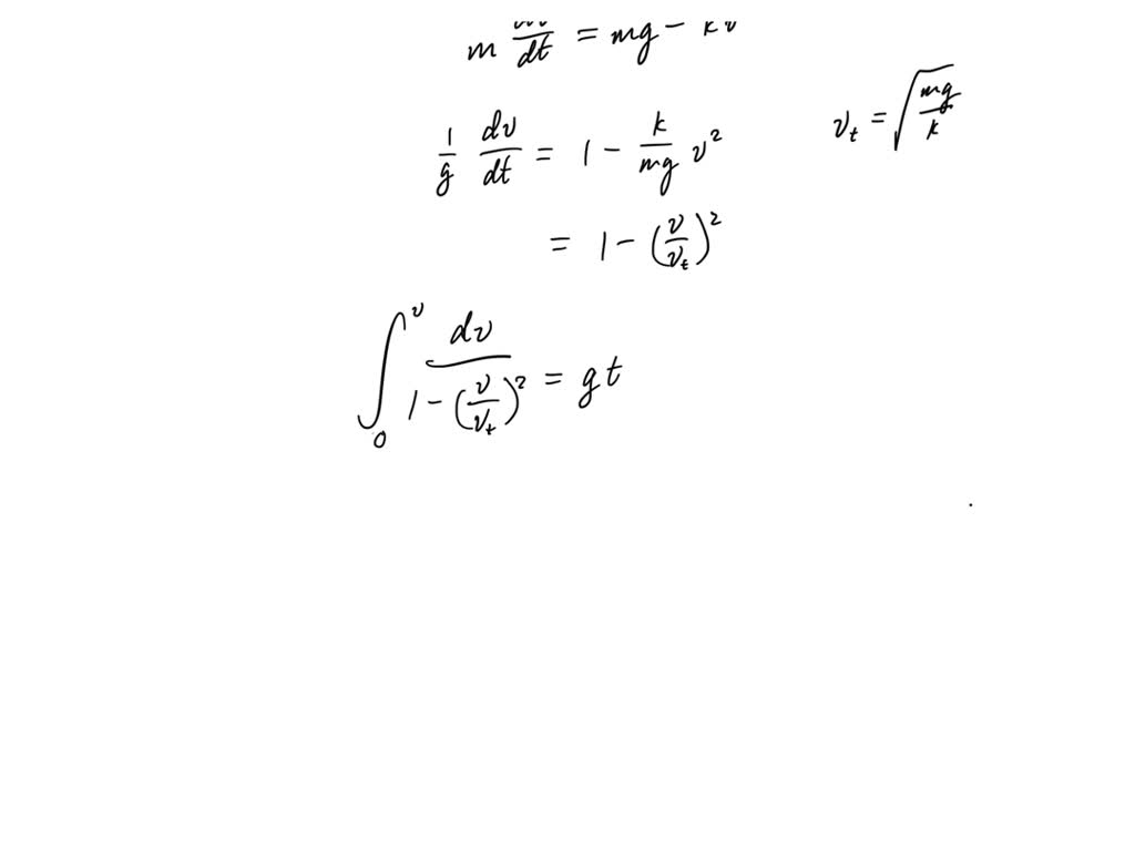 SOLVED: The velocity v(t) of a skydiver falling to the ground is ...