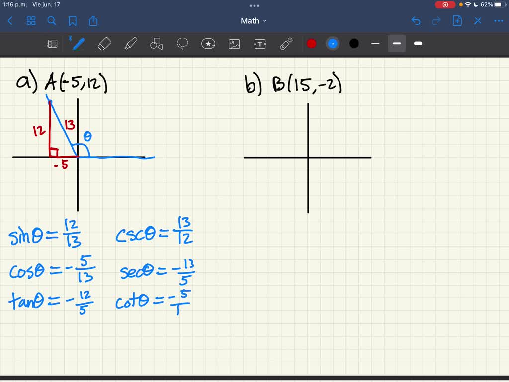 SOLVED: Each point lies on the terminal arm of an angle in standard position. Determine exact ...