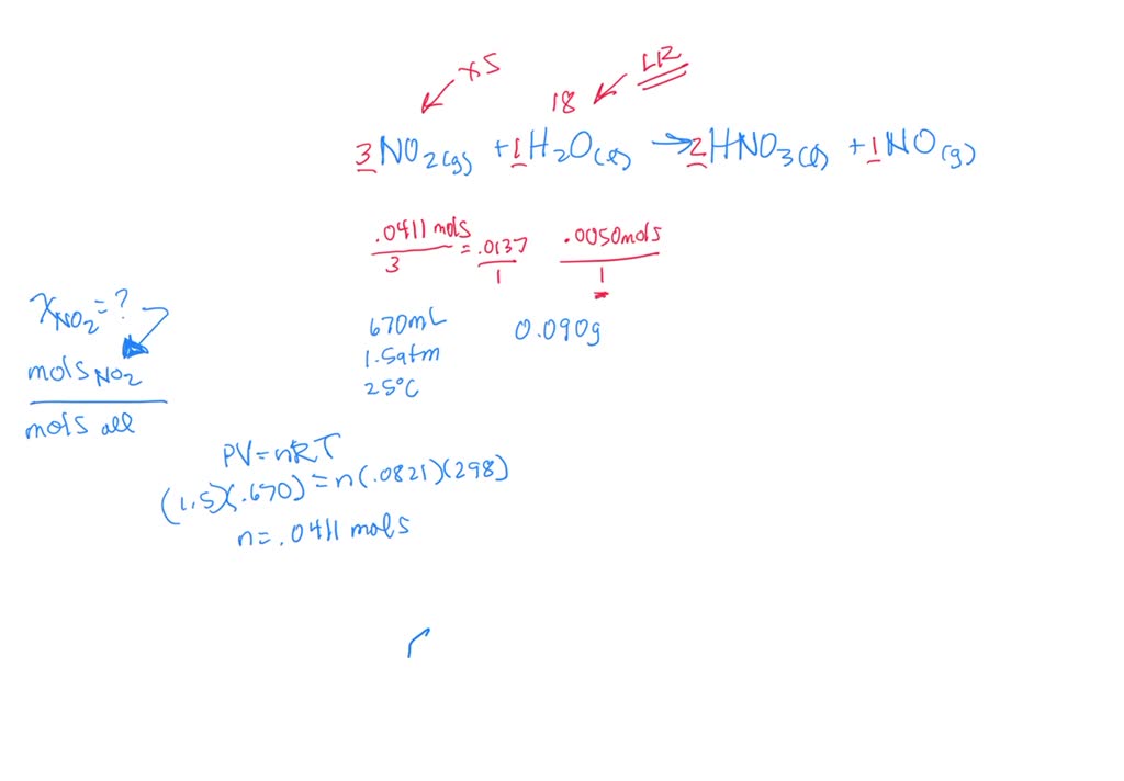 There is a solution for the question; "NO2 (g) reacts with liquid water ...