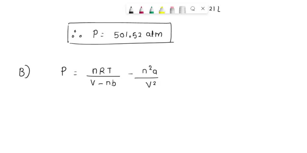 SOLVED: A.) Calculate the pressure (in atm) exerted by 2 mol of C2H6 ... SOLVED: A.) Calculate the pressure (in atm) exerted by 2 mol of C2H6 ...