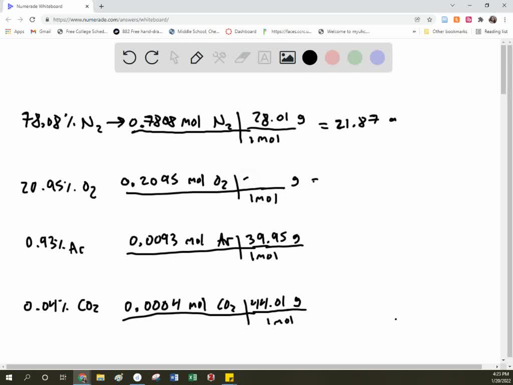SOLVED: Dry air (0% humidity) is approximately 78% Nz,21% Oz,and 1% Ar ...